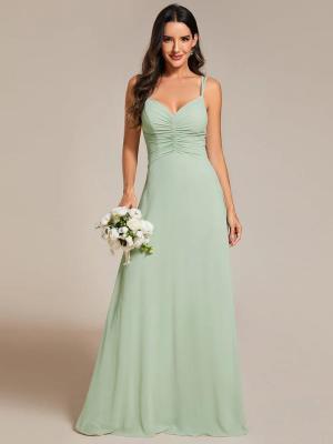 China Chic Empire A-line Adjustable Straps V-neck Pleated Mint Green Chiffon Bridesmaid Dress for sale