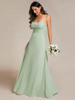 China Chic Empire A-line Adjustable Straps V-neck Pleated Mint Green Chiffon Bridesmaid Dress for sale