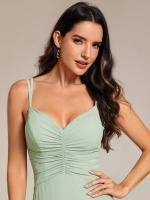 China Chic Empire A-line Adjustable Straps V-neck Pleated Mint Green Chiffon Bridesmaid Dress for sale