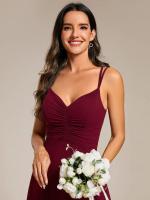 China Sexy Empire A-line Adjustable Straps V-neck Pleated Burgundy Chiffon Prom Dress for sale