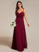 China Sexy Empire A-line Adjustable Straps V-neck Pleated Burgundy Chiffon Prom Dress for sale