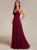 China Sexy Empire A-line Adjustable Straps V-neck Pleated Burgundy Chiffon Prom Dress for sale