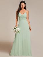 China Beautiful Empire A-line Adjustable Straps V-neck Pleated Sky Blue Chiffon Evening Dress for sale