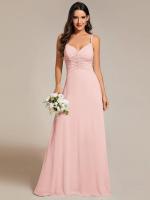 China Beautiful Empire A-line Adjustable Straps V-neck Pleated Sky Blue Chiffon Evening Dress for sale