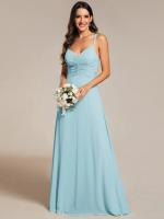 China Beautiful Empire A-line Adjustable Straps V-neck Pleated Sky Blue Chiffon Evening Dress for sale