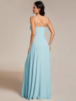 China Beautiful Empire A-line Adjustable Straps V-neck Pleated Sky Blue Chiffon Evening Dress for sale