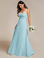China Beautiful Empire A-line Adjustable Straps V-neck Pleated Sky Blue Chiffon Evening Dress for sale
