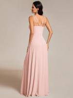 China Popular Empire A-line Adjustable Straps V-neck Pleated Pleated Pink Chiffon Graduation Dress for sale
