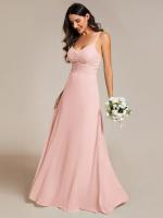 China Popular Empire A-line Adjustable Straps V-neck Pleated Pleated Pink Chiffon Graduation Dress for sale