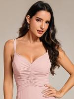 China Popular Empire A-line Adjustable Straps V-neck Pleated Pleated Pink Chiffon Graduation Dress for sale