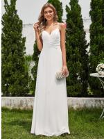 China Hot Sale Empire A-line Adjustable Straps V-neck Pleated White Chiffon Homecoming Dress for sale