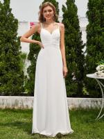 China Hot Sale Empire A-line Adjustable Straps V-neck Pleated White Chiffon Homecoming Dress for sale