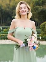 China Empire High-waisted Sleeveless Cap Sleeve Square Neck Invisible Zipper Mint Green Chiffon Bridesmaid Dress for sale