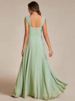 China Empire High-waisted Sleeveless Cap Sleeve Square Neck Invisible Zipper Mint Green Chiffon Bridesmaid Dress for sale