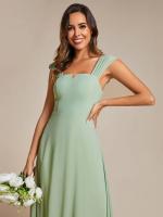 China Empire High-waisted Sleeveless Cap Sleeve Square Neck Invisible Zipper Mint Green Chiffon Bridesmaid Dress for sale