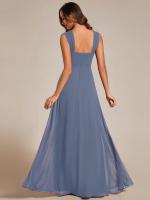 China Empire High-waisted Sleeveless Cap Sleeve Square Neck Invisible Zipper Dusty Navy Chiffon Homecoming Dress for sale