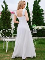 China Empire High-waisted Sleeveless Cap Sleeve Square Neck Invisible Zipper White Chiffon Graduation Dress for sale
