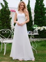 China Empire High-waisted Sleeveless Cap Sleeve Square Neck Invisible Zipper White Chiffon Graduation Dress for sale