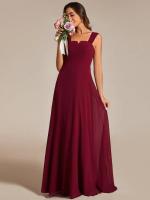 China Empire High-waisted Sleeveless Cap Sleeve Square Neck Invisible Zipper Dusty Rose Chiffon Evening Dress for sale