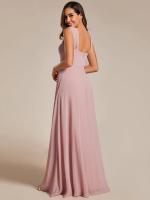 China Empire High-waisted Sleeveless Cap Sleeve Square Neck Invisible Zipper Dusty Rose Chiffon Evening Dress for sale