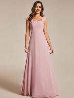 China Empire High-waisted Sleeveless Cap Sleeve Square Neck Invisible Zipper Dusty Rose Chiffon Evening Dress for sale
