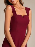 China Empire High-waisted Sleeveless Cap Sleeve Square Neck Invisible Zipper Burgundy Chiffon Party Dress for sale