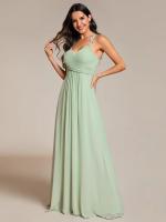 China Empire A-line Backless Floral Halter Neck V-neck Pleated Cut-out Back Zipper Mint Green Chiffon Bridesmaid Dress for sale