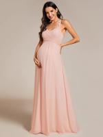 China Empire A-line Backless Floral Halter Neck V-neck Pleated Cut-out Back Zipper Pink Chiffon Evening Dress for sale