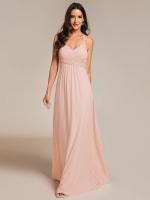 China Empire A-line Backless Floral Halter Neck V-neck Pleated Cut-out Back Zipper Pink Chiffon Evening Dress for sale