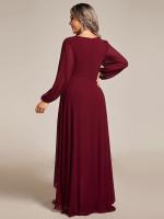 China V-neck Plus Size Enchanting Lotus Leaf Lantern Sleeve Pleated Empire High Waist A-line Burgundy Chiffon Evening Dress for sale