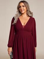 China V-neck Plus Size Enchanting Lotus Leaf Lantern Sleeve Pleated Empire High Waist A-line Burgundy Chiffon Evening Dress for sale