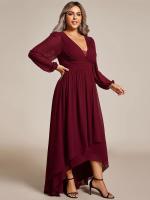 China V-neck Plus Size Enchanting Lotus Leaf Lantern Sleeve Pleated Empire High Waist A-line Burgundy Chiffon Evening Dress for sale