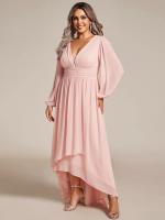China Plus Size Enchanting Lotus Leaf Lantern Sleeve Pleated Empire High Waist A-line Mint Green Chiffon Graduation Dress for sale