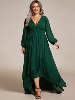 China Plus Size Enchanting Lotus Leaf Lantern Sleeve Pleated Empire High Waist A-line Mint Green Chiffon Graduation Dress for sale