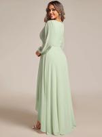 China Plus Size Enchanting Lotus Leaf Lantern Sleeve Pleated Empire High Waist A-line Mint Green Chiffon Graduation Dress for sale