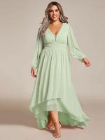 China Plus Size Enchanting Lotus Leaf Lantern Sleeve Pleated Empire High Waist A-line Mint Green Chiffon Graduation Dress for sale