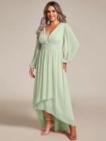 China Plus Size Enchanting Lotus Leaf Lantern Sleeve Pleated Empire High Waist A-line Mint Green Chiffon Graduation Dress for sale