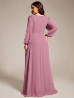 China Plus Size Enchanting Lotus Leaf Lantern Sleeve Pleated Empire High Waist A-line Purple Orchid Chiffon Homecoming Dress for sale