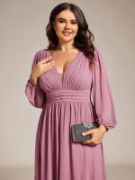 China Plus Size Enchanting Lotus Leaf Lantern Sleeve Pleated Empire High Waist A-line Purple Orchid Chiffon Homecoming Dress for sale