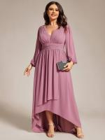 China Plus Size Enchanting Lotus Leaf Lantern Sleeve Pleated Empire High Waist A-line Purple Orchid Chiffon Homecoming Dress for sale