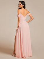 China Plus Size A-line Ruffled V-neck Spaghetti Strap High Slit Burgundy Chiffon Party Dress for sale