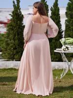 China Plus Size Ruffled Long Sleeve High Slit Off-shoulder High Slit Pink Chiffon Bridesmaid Dresses for sale