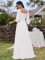 China Plus Size Ruffled Long Sleeve High Slit Off-shoulder High Slit White Chiffon Evening Dress for sale