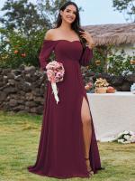 China Plus Size Ruffled Long Sleeve High Slit Off-shoulder High Slit Mint Green Chiffon Homecoming Dress for sale
