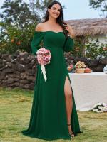 China Plus Size Ruffled Long Sleeve High Slit Off-shoulder High Slit Mint Green Chiffon Homecoming Dress for sale