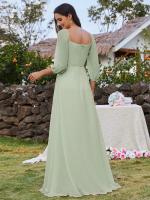 China Plus Size Ruffled Long Sleeve High Slit Off-shoulder High Slit Mint Green Chiffon Homecoming Dress for sale