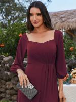 China Plus Size Ruffled Long Sleeve High Slit Off-shoulder High Slit Burgundy Chiffon Prom Dress for sale