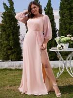 China Plus Size Ruffled Long Sleeve High Slit Off-shoulder High Slit Sky Blue Chiffon Party Dress for sale