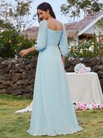 China Plus Size Ruffled Long Sleeve High Slit Off-shoulder High Slit Sky Blue Chiffon Party Dress for sale