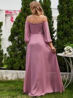 China Plus Size Ruffled Long Sleeve High Slit Off-shoulder High Slit Purple Orchid Chiffon Cocktail Dress for sale